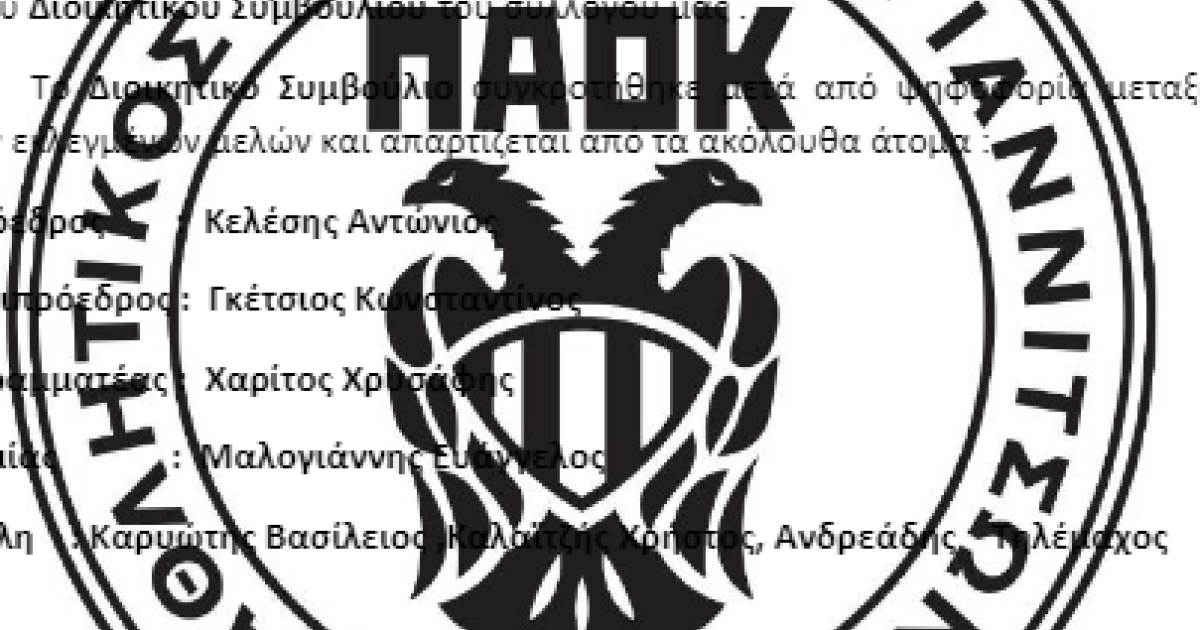 Αυτό είναι το νέο Διοικητικό Συμβούλιο του Α.Σ. ΠΑΟΚ ΓΙΑΝΝΙΤΣΩΝ